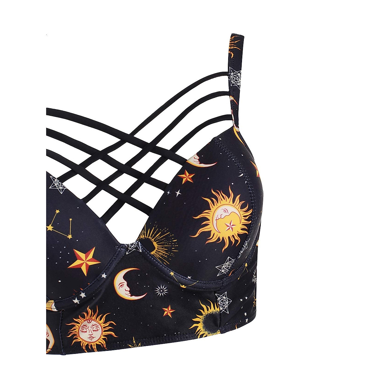 JMSUN Women's Bikini Summer Bathing Suit Sun Star Moon Lattice High Waisted Tankini Swimsuit Yellow