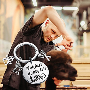 ENSIANTH Dog Groomer Keychain Pet Groomer Gift Not just a Job It's Love Paw Print Love Charm Keychain Gift for Pet Groomer Dog Hairdresser (Not just a Job)