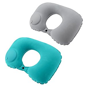 Altsuceser 2Pcs Inflatable Travel Pillow Neck Pillow for Travel, Compact Portable U-Shape Head Neck Support Cervical Cushion for Car Airplane Train Travel Office Napping Grey & Green