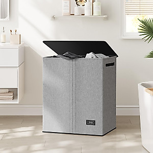 SOLEDI Luxury Double Laundry Hamper with Lid and Handle, Laundry Basket 2 Section with Removable bag, Collapsible Dirty Clothes Hampers for Laundry, Bedroom, Dorm, College