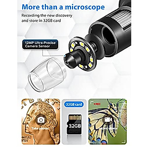 7'' Digital Microscope 1200X,Dcorn 12MP 1080P Photo/Video Microscope with 32GB TF Card for Adults Soldering Coins,Metal Stand,Wired Remote,10 LED Fill Lights,PC View,Windows/Mac Compatible
