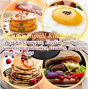 DATANYA 8Pack Crumpet Rings NONSTICK English Muffin Rings 4 Inch - Stainless Steel Double Rolled Tart Rings Upgrade Round Metal Cooking Pastry Ring Molds for baking