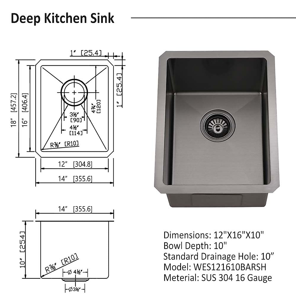 Bar Sink Undermount 12x16 Black -Wesliv 12 Inch Black Undermount Bar Sink Small Wet Bar Sink 16 Gauge Stainless Steel Single Bowl Bar Sink with Bottom Grid