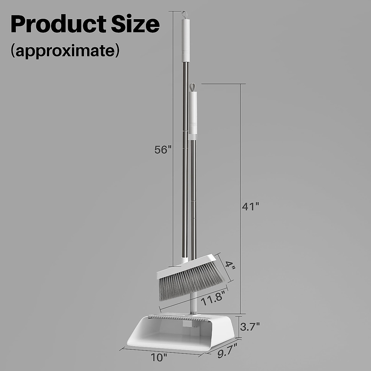 JOYMOOP Broom and Dustpan Set, Upright Standing Brooms for Sweeping Indoor, Light Weight Stainless Steel can be Hung on The Wall, Suitable for Pet Hair, Carpet, Floor