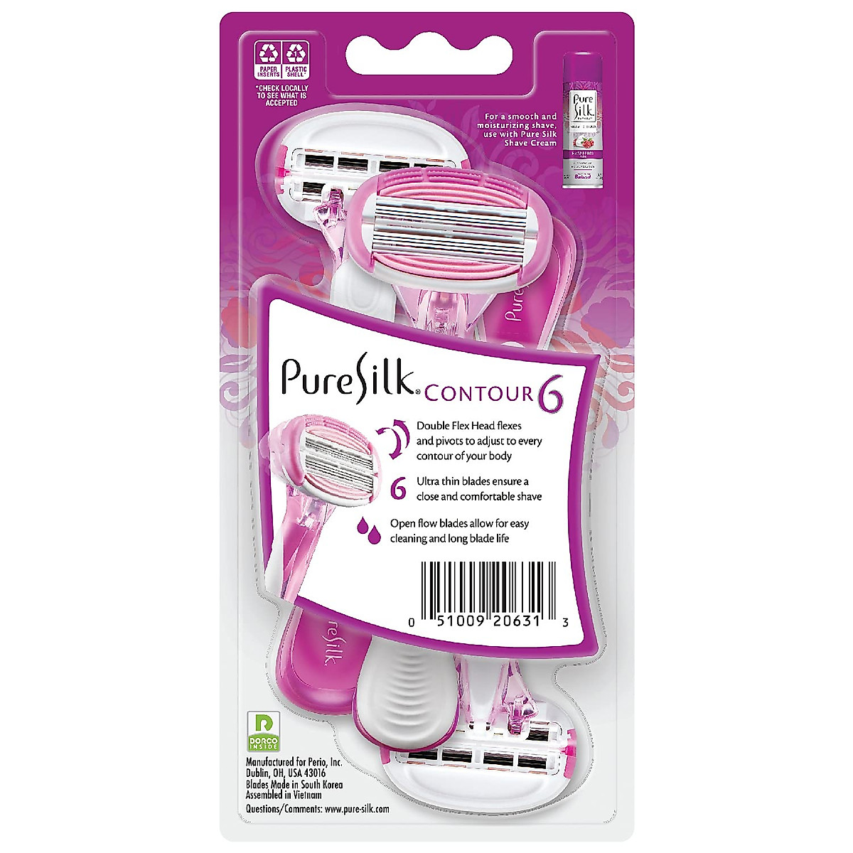 Pure Silk Contour 6 Premium Disposable Razor Value Pack Bundle (3 Packs/9 Total Razors)