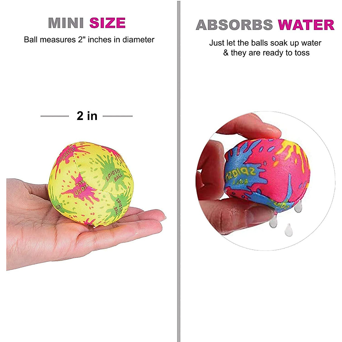 4E's Novelty 12 Pack - 2" Water Bomb Splash Balls - Mini Water Absorbent Ball - Kids Pool Toys, Outdoor Water Activities for Kids, Pool Beach Party Favors. Water Fight Games