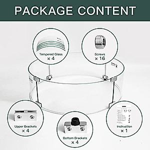 Apromise Fire Pit Wind Guard - 23" x 7" Fire Pit Glass Wind Guard for Round Fire Pit Table | 1/4-Inch Thickness Tempered Glass & Hard Aluminum Corner Brackets