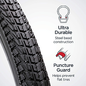 Schwinn Replacement Bike Tire, 26" x 1.95" Hybrid Bike Tire, Smooth Tread Pattern, Puncture Guard, Fits Internal Rim Widths 19mm-29mm, PSI Range 40 to 65