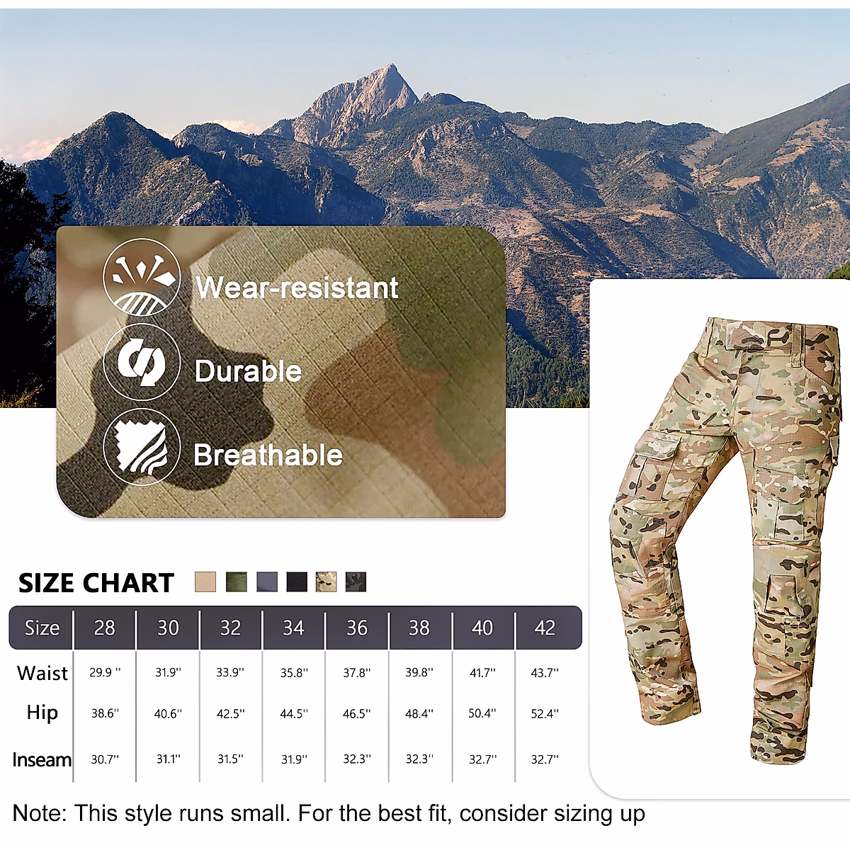 OCANXUE Tactical Pants Camo Cargo Pants for Men Outdoor Hiking Pants Ripstop Work Pants Multi Pocket Pants No Belt No Knee Pads CP Camo 38