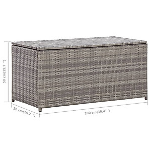 loibinfen Patio Storage Box Deck Storage Box Outdoor Storage Box Indoor Wicker Storage Bin for Patio Furniture Cushions, Pillows, Garden Tools, Poly Rattan Gray, 39.3"x19.6"x19.6"