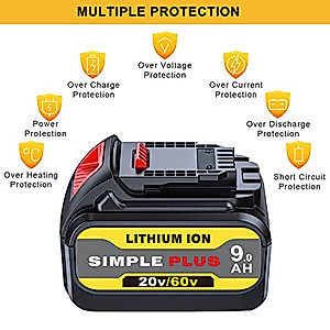 Replace for DeWalt DCB606 DCB609 20V/60V MAX 9.0Ah Battery Compatible with DeWalt 20V/60V Power Tools, Replace for dewalt 20V/60V Battery DCB612 Compatible with DeWalt 20-60v Battery Chargers