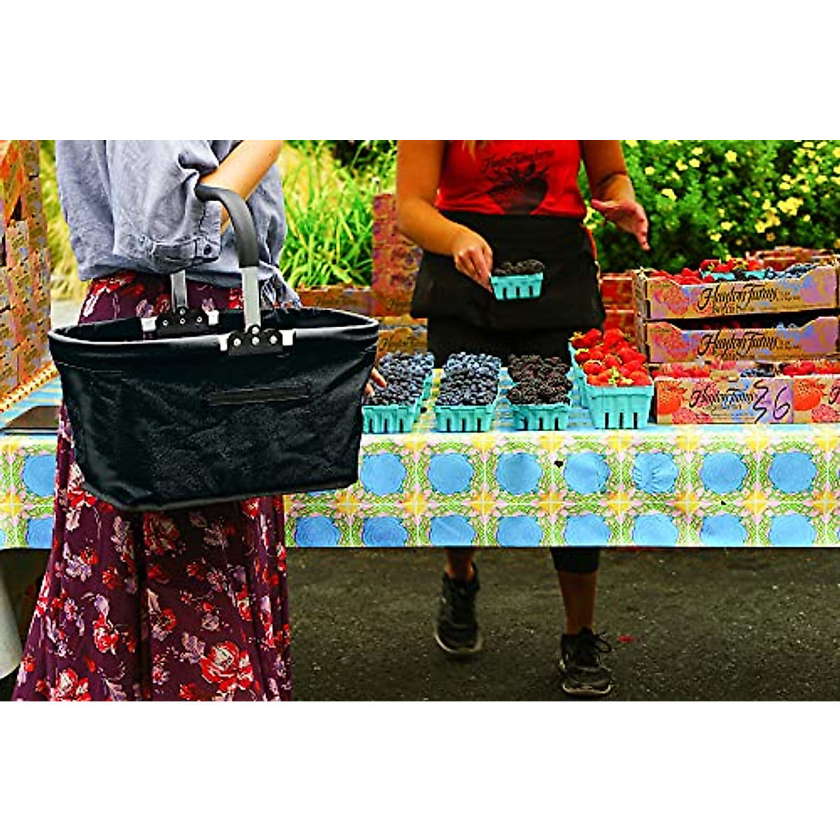 RSVP International Collapsible Market Basket Aluminum Frame, Large Zip Side Pocket, 17x11x18", Black