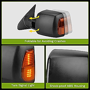 AUTOSAVER88 Tow Mirrors Compatible with 07-17 Tundra, Power Control Heated Rear View Mirrors, Black Manual Extending and Folding Truck Towing Mirrors w/ Turn Signal