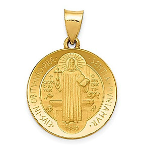 IceCarats 14K Yellow Gold Saint Benedict Medal Necklace Charm Pendant 27.4mm x 19mm Only