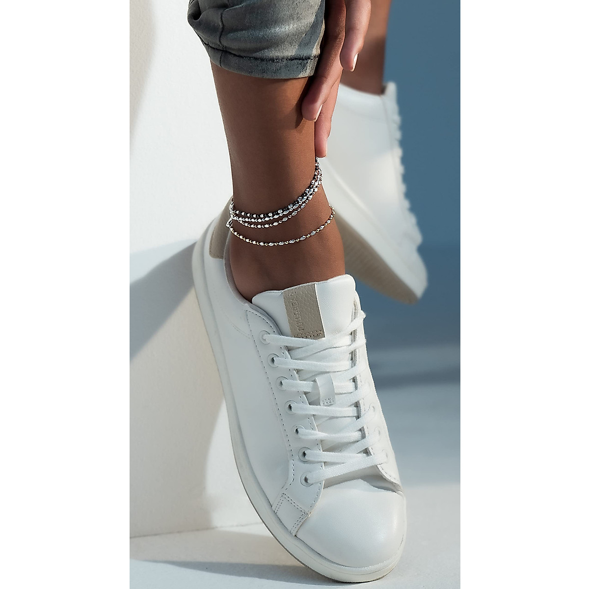 Miabella 925 Sterling Silver Diamond-Cut Oval and Round Bead Ball Chain Anklet Ankle Bracelet for Women, Made in Italy (sterling-silver, Length 10 Inches)