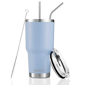 Product Image 30oz Blue Tumbler Stainless Steel Double Wall Vacuum Insulated Mug with Straw and Lid, Cleaning Brush for Cold and Hot Beverages