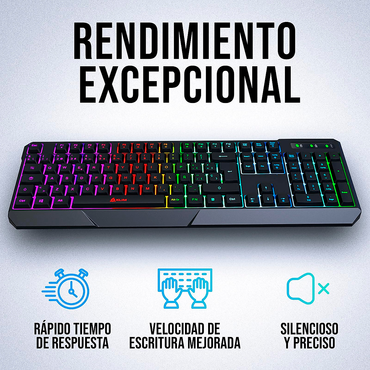 KLIM Chroma Wireless - Teclado inalámbrico Gaming ESPAÑOL + Teclado Gaming ligero, duradero, resiste al agua, ergonómico, silencioso + Teclado Gamer PC PS4 Xbox One Mac + Nueva VERSIÓN 2024 + Negro