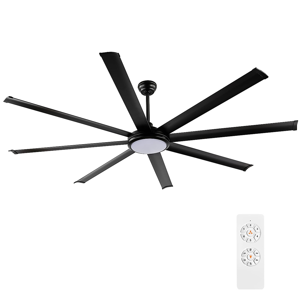 WINGBO 64" Ceiling Fan with Lights and Remote Control, Matte Black Ceiling Fan, 8 Reversible Blades, 6-Speed Noiseless DC Motor, Modern Ceiling Fan for Kitchen Bedroom Living Room, ETL Listed