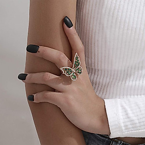 Aimimier Cubic Zirconia Butterfly Ring Sparkling Crystal Bow-Knot Knuckle Ring Wedding Jewelry for Women(Gold-green)