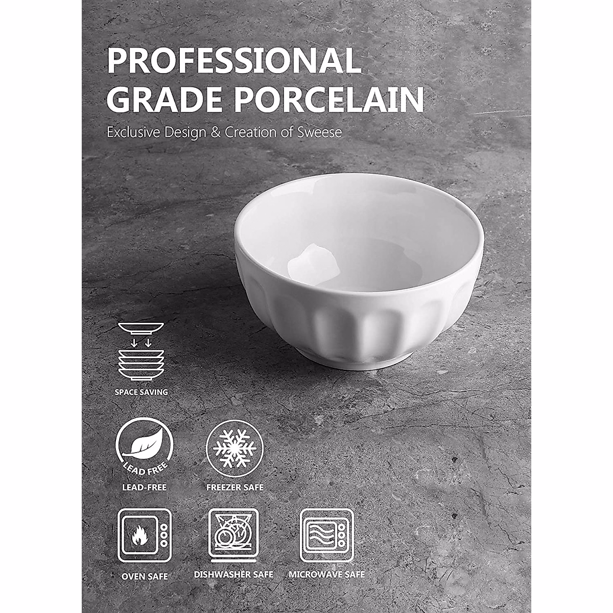 HAPPY KIT Ceramic Cereal Bowl Set - 18 Ounce for Cereal, Salad and Soup - Set of 4, White