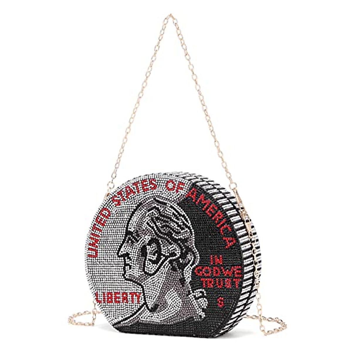 Covelin Women's Dollar Coin Handbag Rhinestone Purse Evening Clutch Bag Black