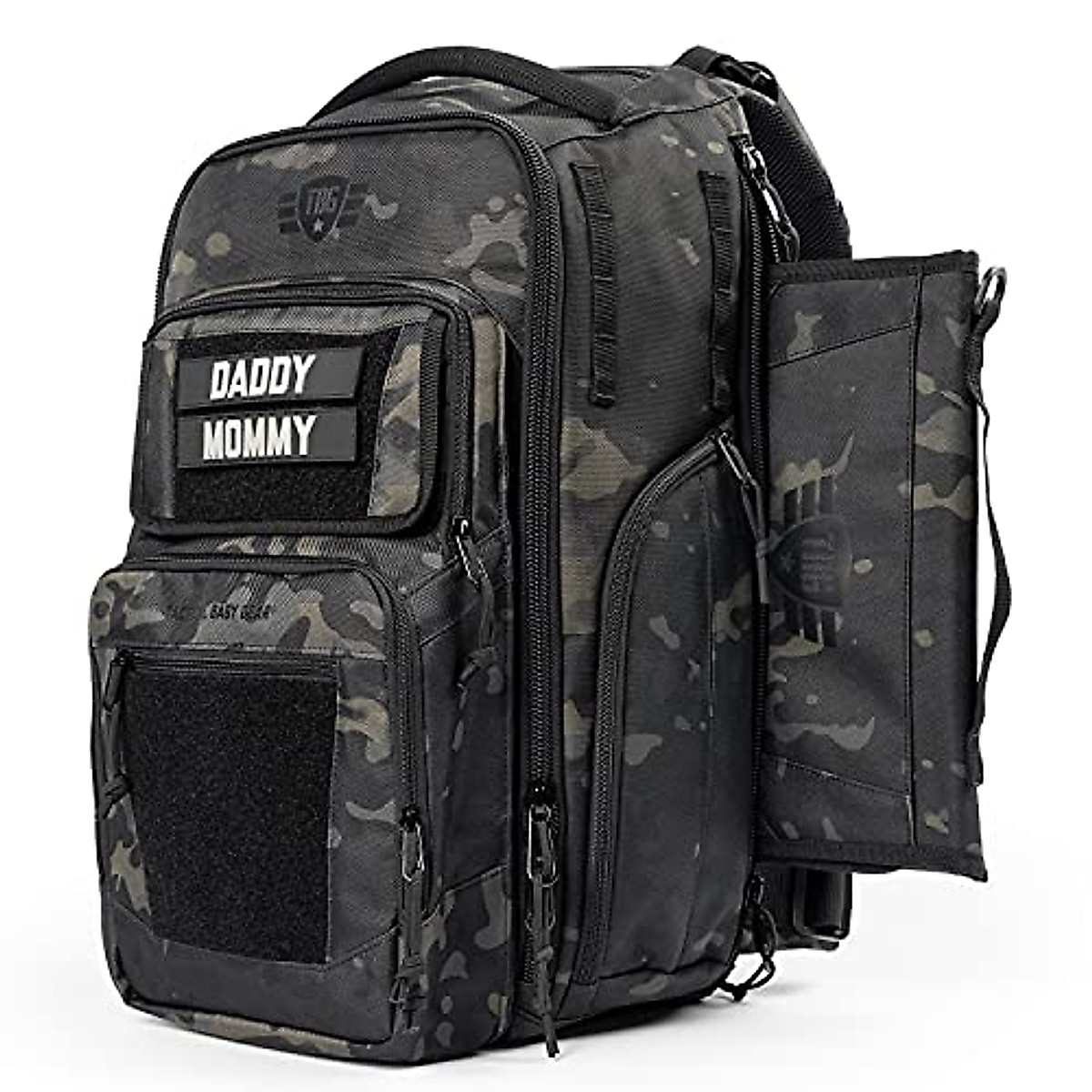Tactical Baby Gear TBG - MOD Diaper Bag Backpack for Men w/Changing Mat - Modular Panel System (Black Camo)
