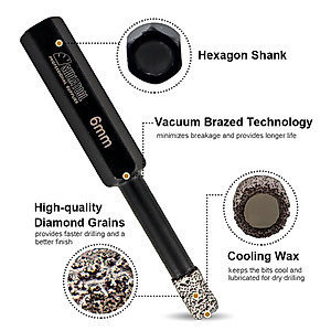 SHDIATOOL Diamond Drill Bits 1/4 in. Tile Hole Saws Pack of 2 Dry 6mm