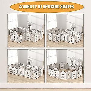 Veemuaro Baby Playpen, Portable 14-Panel Foldable Playpen, Large Baby Playard with Game Panel, Adjustable Shape Kids Activity Centre Safety Play Yard Home Indoor Outdoor