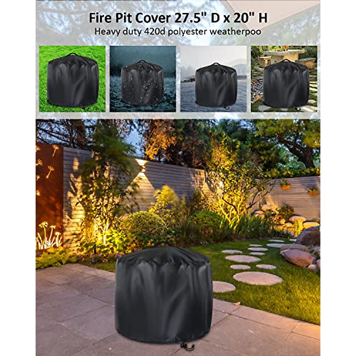 27“ Fire Pit Cover Round Fits for Solo Stove Yukon 2.0 - Stove Accessories for Camping and Outdoors Black