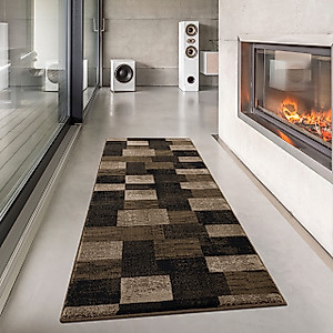 RUG BRANCH Montage Contemporary Geometric Checkered Brown Beige Indoor Runner Rug for Entryway, Hallway, Bathroom, and Kitchen - 2' x 6' (2'3" x 6')