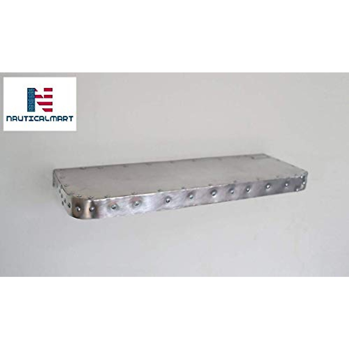 Nautical-Mart Industrial Metal Shelf Urban Modern Aviator Inspired Silver Designer Shelves (Silver, 24"x8"x1-1/2)