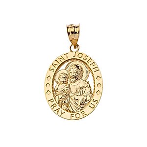 CaliRoseJewelry 10k Saint Joseph Pray for Us Oval Charm Pendant in Yellow Gold