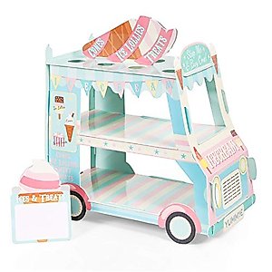 Aooba Van Cake Stand, Ice Cream Truck Decorations - Ice Cream Baby Shower，Birthday Party Supplies Table Centerpiece Decor Ice Cream Cart Cake Cupcake Stand(3 Tier)