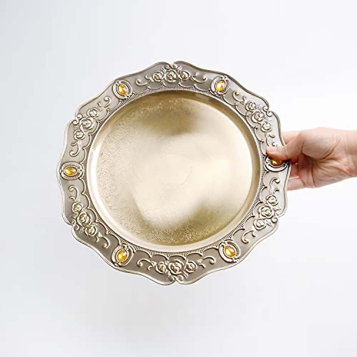 12 Inch Antique Decorative Tray Towel Tray Metal Storage Tray Serving Tray Dish Plate Fruit Trays Rings Chain Earrings Trays Cosmetics Jewelry Organizer Retro Design Vanity Tray