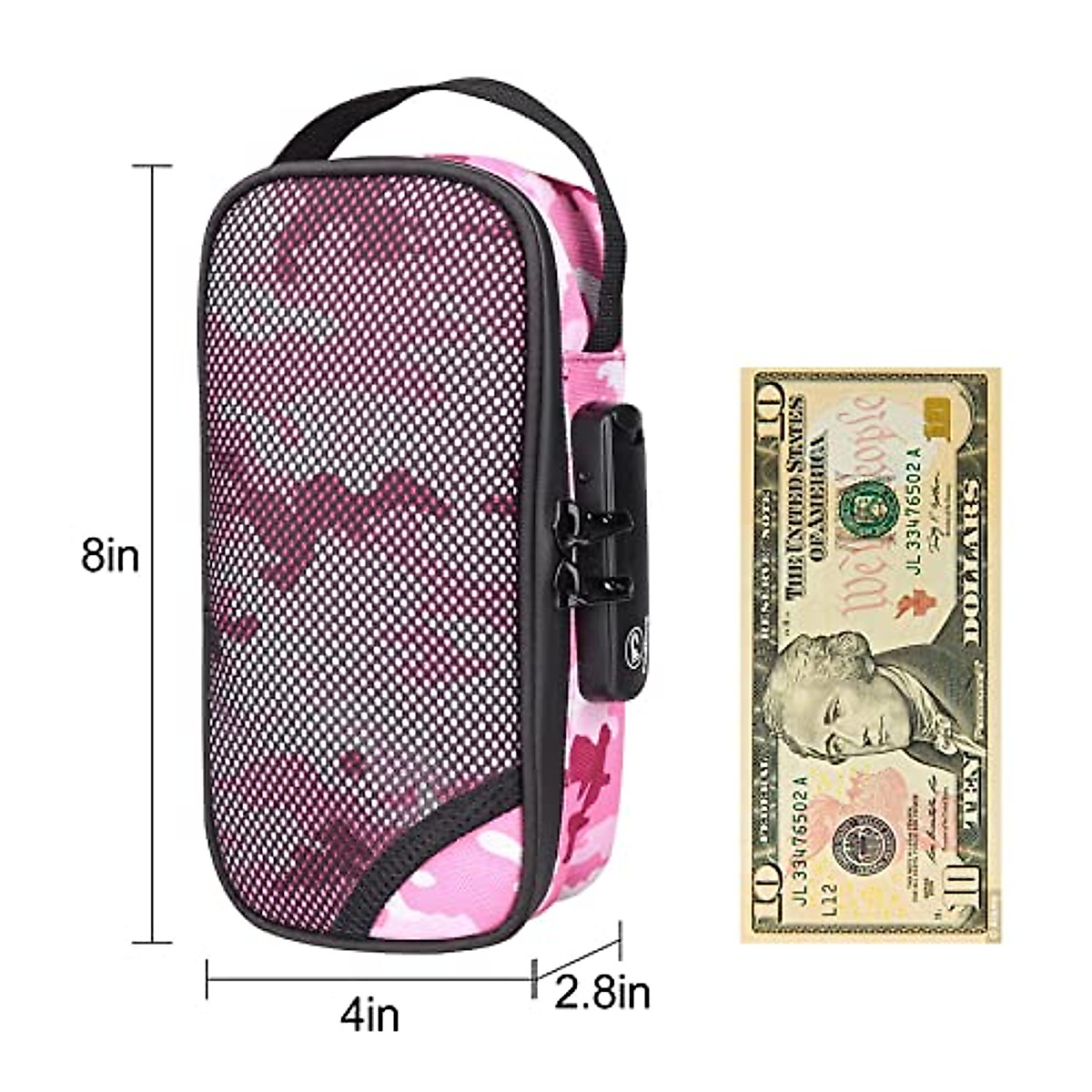 FIREDOG Smell Proof Bag with Combination Lock (Red Camo, 8x4x2.75 Inch)