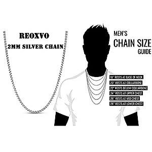 Reoxvo 2mm Silver Chain Necklace Jewelry for Men Boys Stainless Steel Mens Thin Box Chain Necklaces Italy Chains for Men 20 inch
