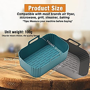 Silicone Air Fryer Liner 2 pack 7.5inch, Kinglv Reusable Air Fryer Pot for Foodi Accessories Dual, Silicone Air fryer Accessories for Home Kitchen (Rectangle-Blue & Gray)