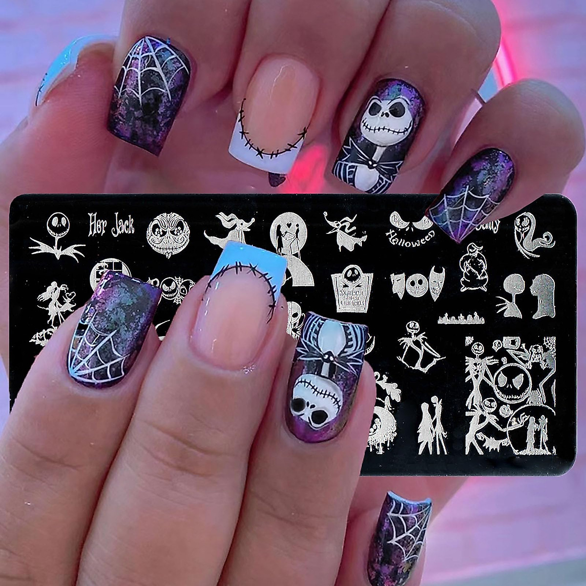Halloween Nail Stamping Plate Nightmare Christmas Nails Stamping Kit The Day of Dead Ghost Holiday Nail Stamping Plate Halloween Nail Stamper Kit for Women Girls DIY Salon