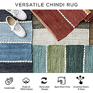 DII Buffalo Check Rug Collection, Hand Dyed Reversible Chindi Rug, 26x40, Green