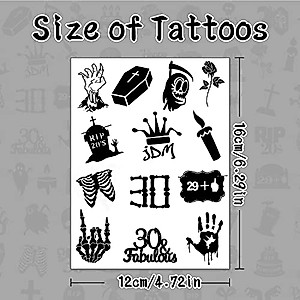 Death to My 20s Party Favors 190PCS+ Temporary Tattoos Rip to My 20s Birthday Party Decorations Supplies, 30th Birthday Black Funeral Party for Women's and Man's Funny Thirtieth Birthday Party