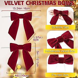 Glitinsel 30 Pcs Velvet Ribbon Bows 5" x 4" Pre Tied Christmas Velvet Bows with Twist Tie for Gift Packaging Christmas Tree Wreaths Door Windows Wedding Party Decoration(Burgundy)
