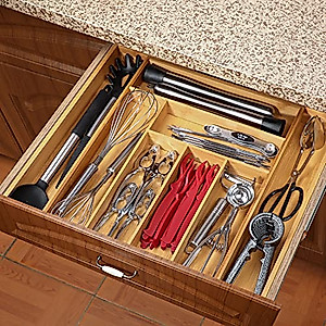 HIWARE Kitchen Utensil Organizer Silverware Organizer Silverware Tray For Drawer, Expandable Bamboo Kitchen Drawer Organizer, Large Utensil Cutlery Organizer/Holder