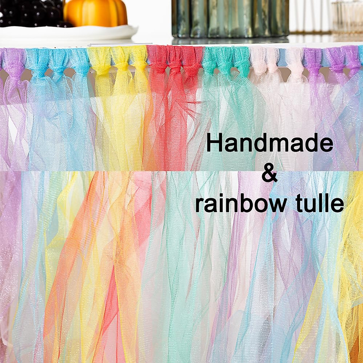 Rainbow Tutu Table Skirt 6ft for Round Retangle Table Tassels Tulle Table Skirting for Birthday Wedding Party Decoration