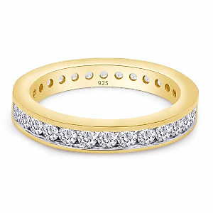 SAVEARTH DIAMONDS 1 Carat Round Cut Lab Created Moissanite Diamond Eternity Stackable Wedding Band Ring In 14K Yellow Gold Plated 925 Sterling Silver Jewelry 1 1/2 Cttw Ring Size -5.5