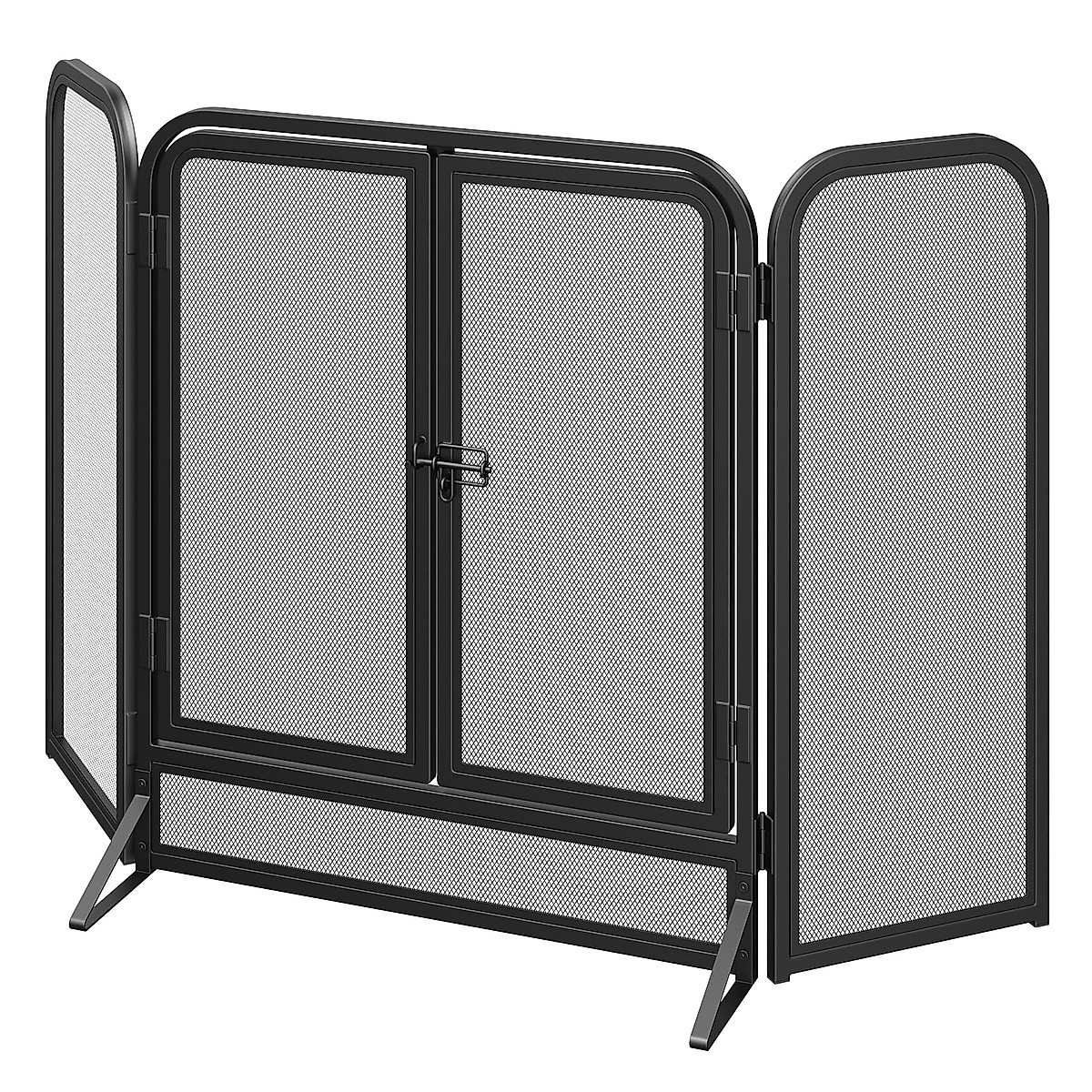 Mr IRONSTONE 3 Panel Fireplace Screen 51.5" W x 32.5" H Modern Foldable with Wrought Metal Decorative Mesh, Heavy Duty Fire Spark Guard Cover for Home Decor Indoor, Black