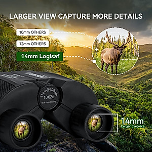 LOGISAF Binoculars for Adults and Kids, 10x25 Compact Binoculars with Low Light Vision, Small Binoculars for Bird Watching High Powered, Hunting, Easy Focus, Waterproof, Outdoor Travel & Hiking