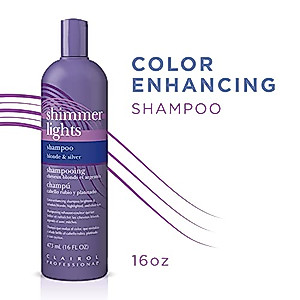 Clairol Professional Shimmer Lights Purple Shampoo, 16 fl. Oz | Neutralizes Brass & Yellow Tones | For Blonde, Silver, Gray & Highlighted Hair