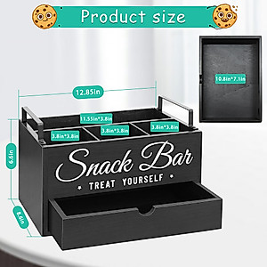 Snack Organizer for Countertop, Wood Pantry Storage Bins with Handles, Snack Organizer for Pantry, Kitchen, 4 Compartment Food Container Snack Box with Drawer, Pantry Organizer for Snacks, Chips