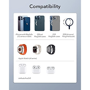 ESR 3 in 1 Wireless Charging Station for Apple [Certified] Portable Apple Watch Charger & MagSafe Charger Stand for iPhone, Wireless Charger for Multiple Devices iPhone 15/14/13/12&Watch&AirPods,Black