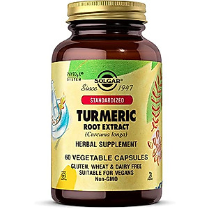 Solgar Standardized Turmeric Root Extract 400 mg, 60 Vegetable Capsules - Antioxidant Support for Brain, Joint, & Immune Health - Non-GMO, Vegan, Gluten Free, Dairy Free, Kosher - 60 Servings